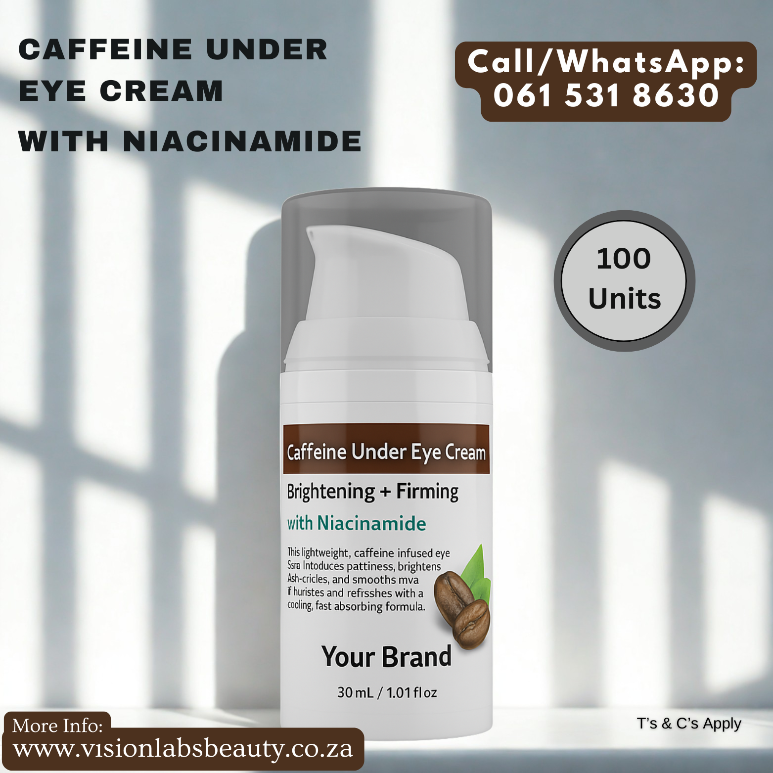 Caffeine under eye cream with Niacinamide – Vision Labs Beauty